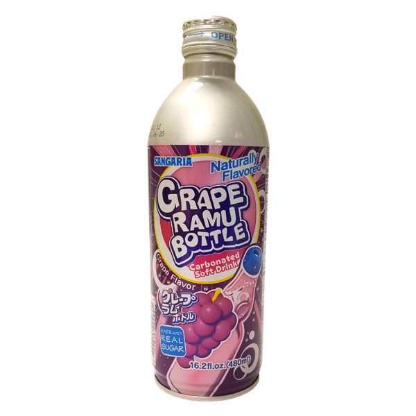 Sangaria Naturally Flavored Grape Ramu Bottle Ramune 16.2 Fl Oz (480 ml)