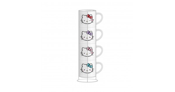 Silver Buffalo Sanrio Hello Kitty Faces and Hearts 4pc Ceramic Mug ...